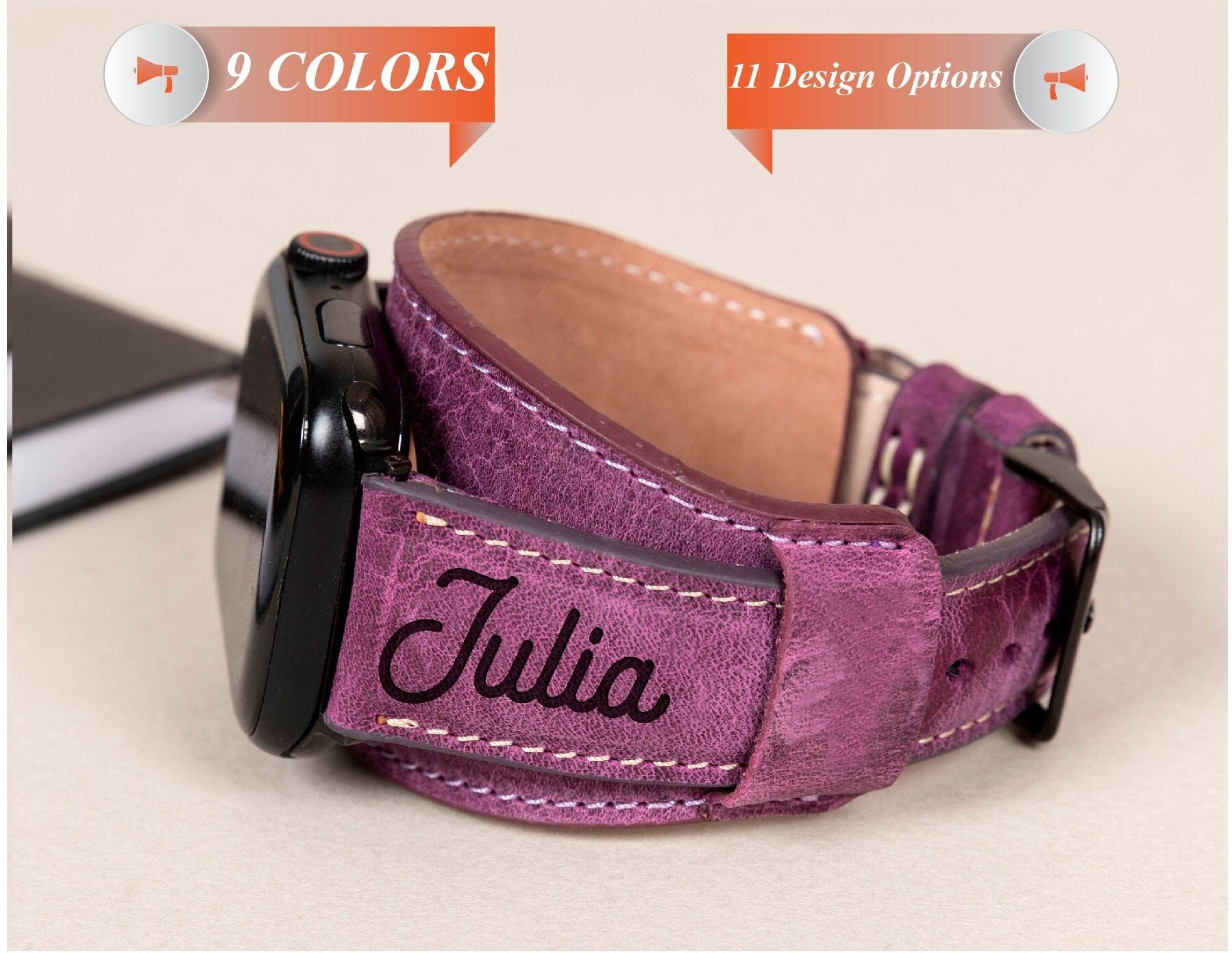 Customized Top Grain Leather Apple Watch Band • Cuff Style Watch Strap
